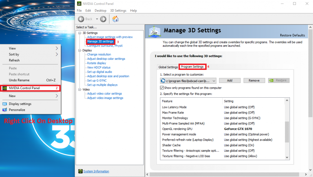 Link Your Graphics Card (NVIDIA) - BobCAD Support