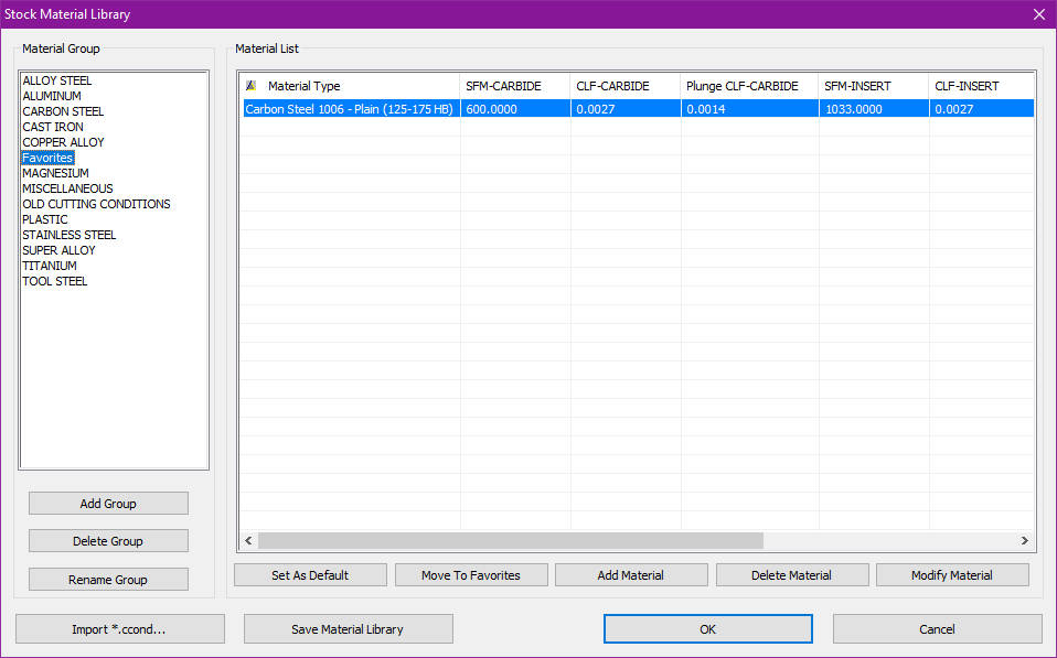 Material Library Example - BobCAD Support