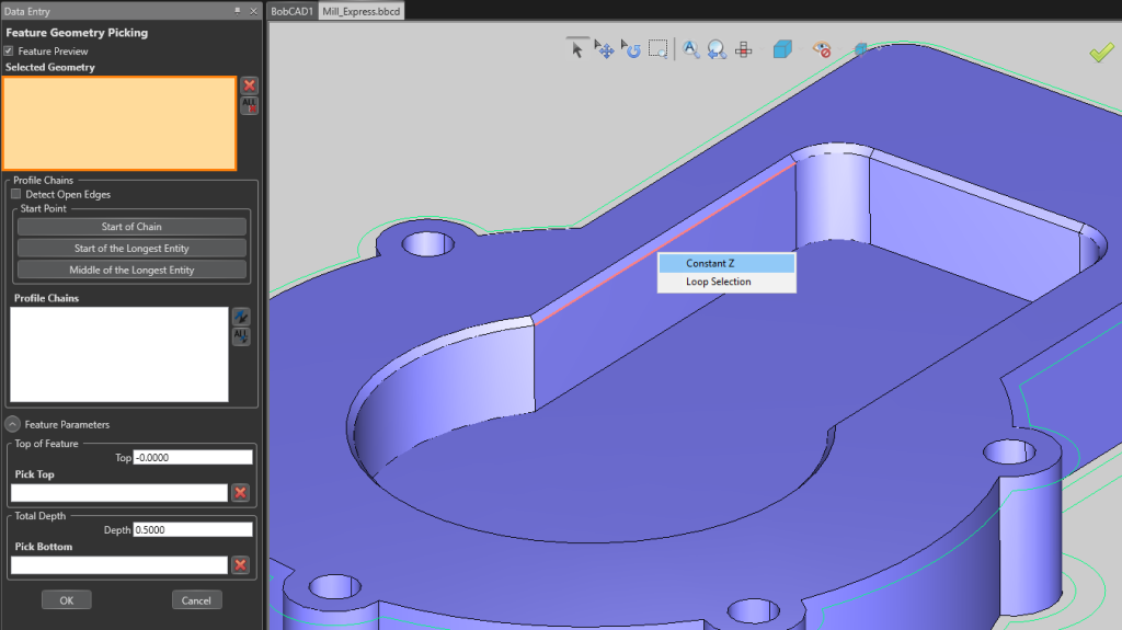 Chamfer Toolpath (Selecting Geometry) - BobCAD Support