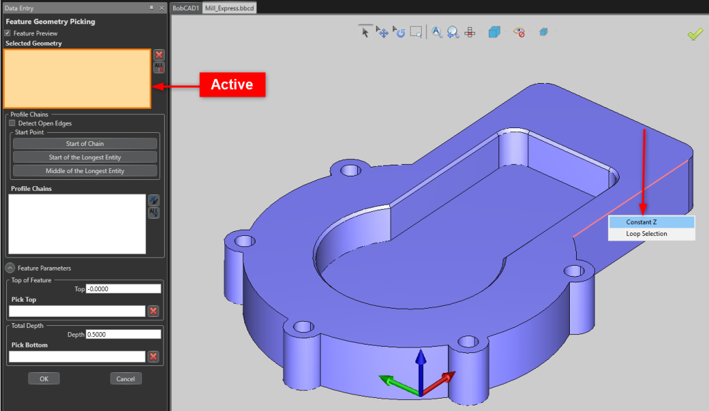 Chamfer Toolpath (Selecting Geometry) - BobCAD Support